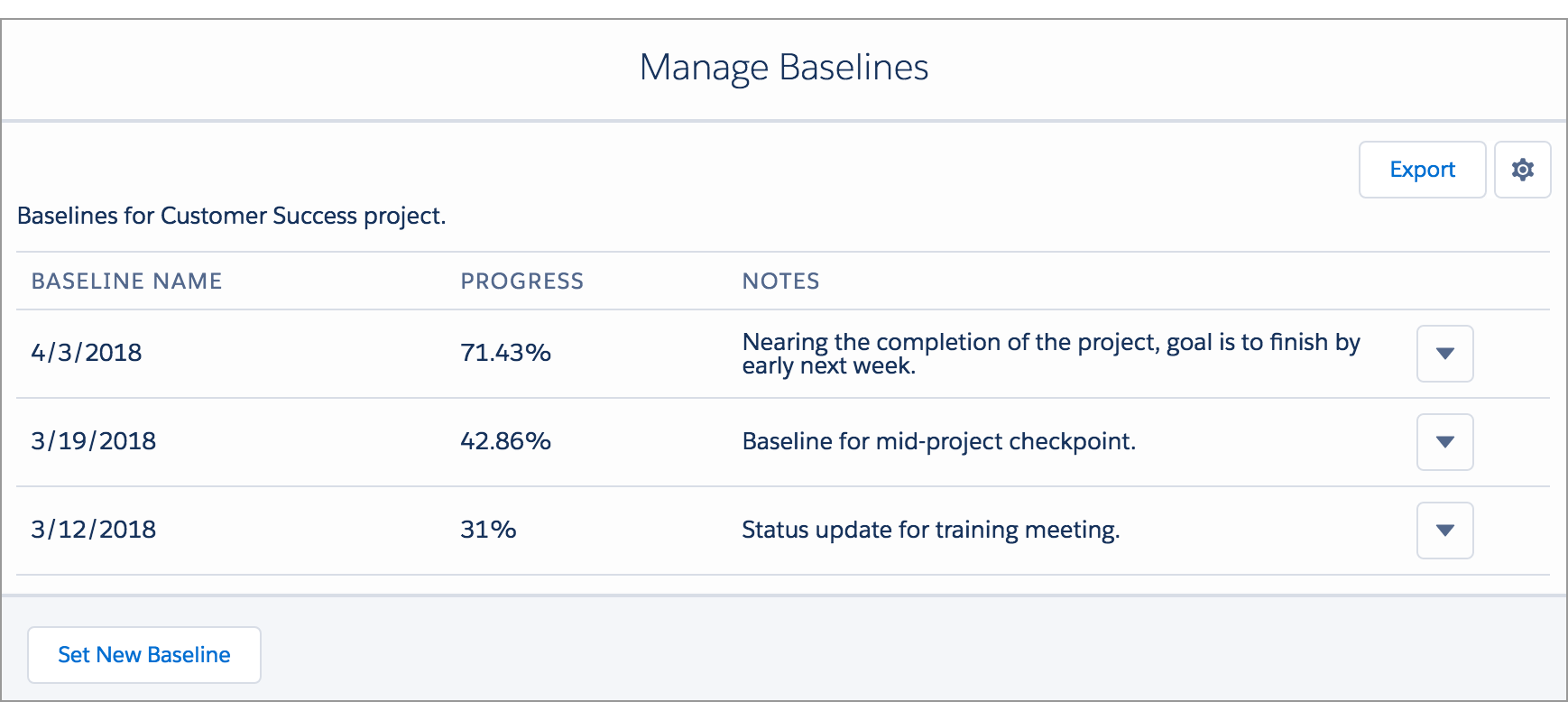 Manage Baselines – TaskRay
